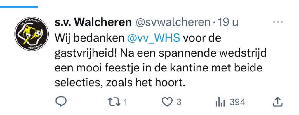 Bedankje aan sv Walcheren | v.v.WHS